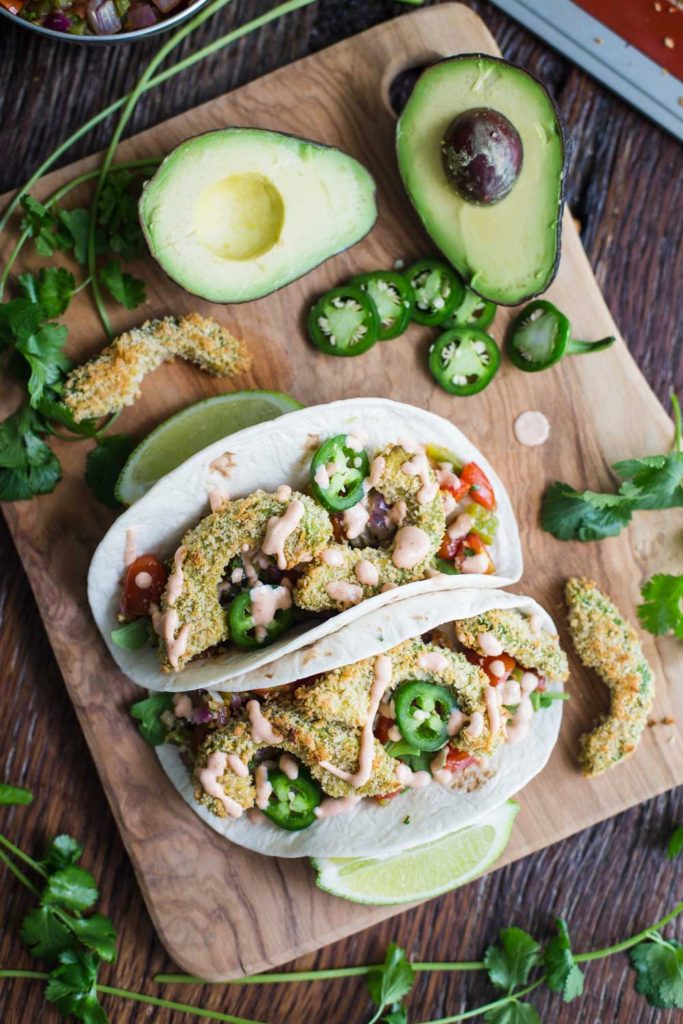 Baked Avocado Tacos w/ Roasted Veggie Salsa - Food with Feeling