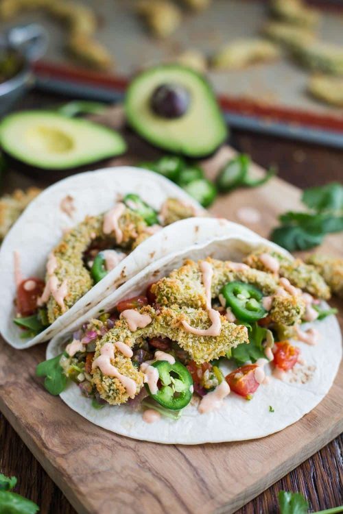 Baked Avocado Tacos w/ Roasted Veggie Salsa - Food with Feeling