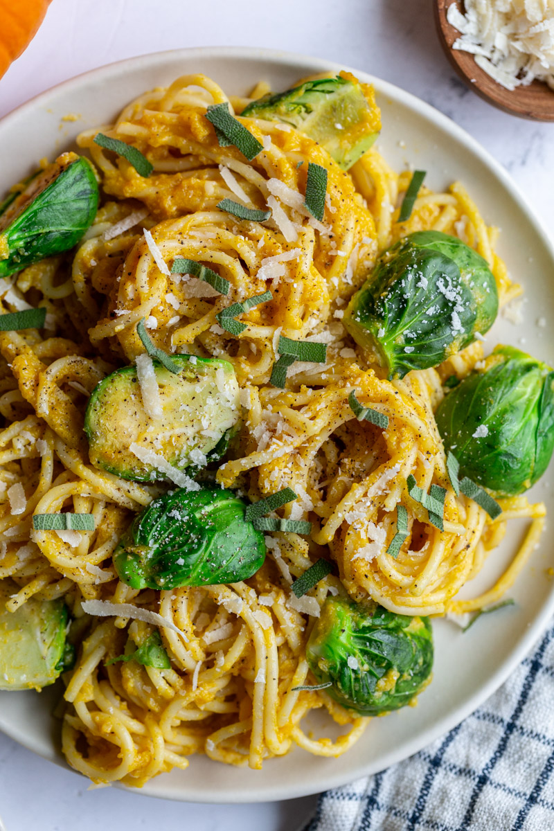 Brussels Sprouts Pumpkin Pasta - Food with Feeling